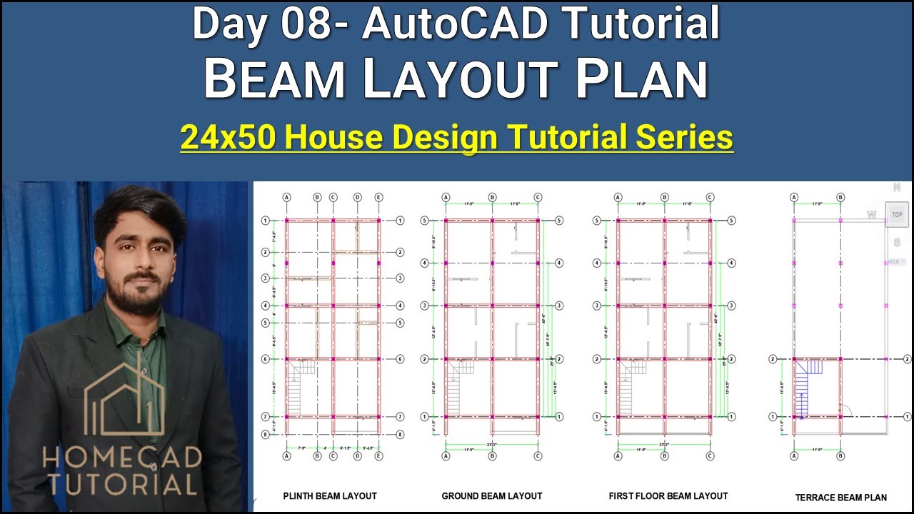 Day 08 -Beam Layout Plan in AutoCAD | 24x50 House Design - YouTube