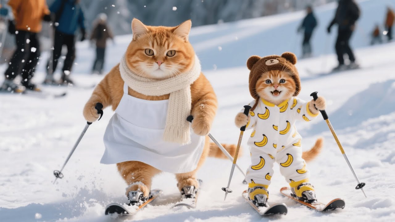Ginger Kitten Shows Her Natural Talent for Skiing and Ice Sculpting ...