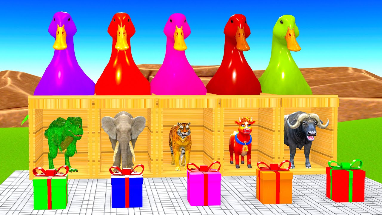 Long Slide Game with Dinosaur Elephant Tiger Cow Buffalo 3d Animal Game ...
