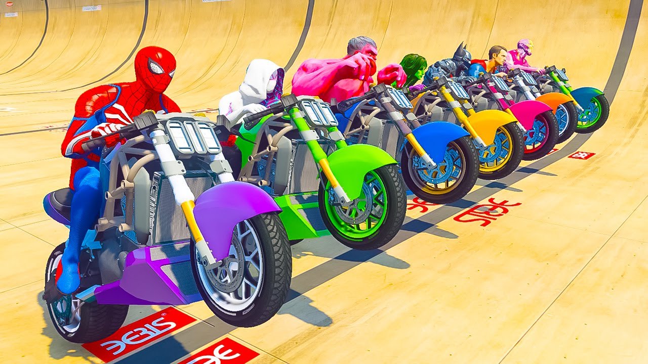 SPIDERMAN vs SUPERHEROES Tron Bikes Racing Challenge On Grand Canyon ...