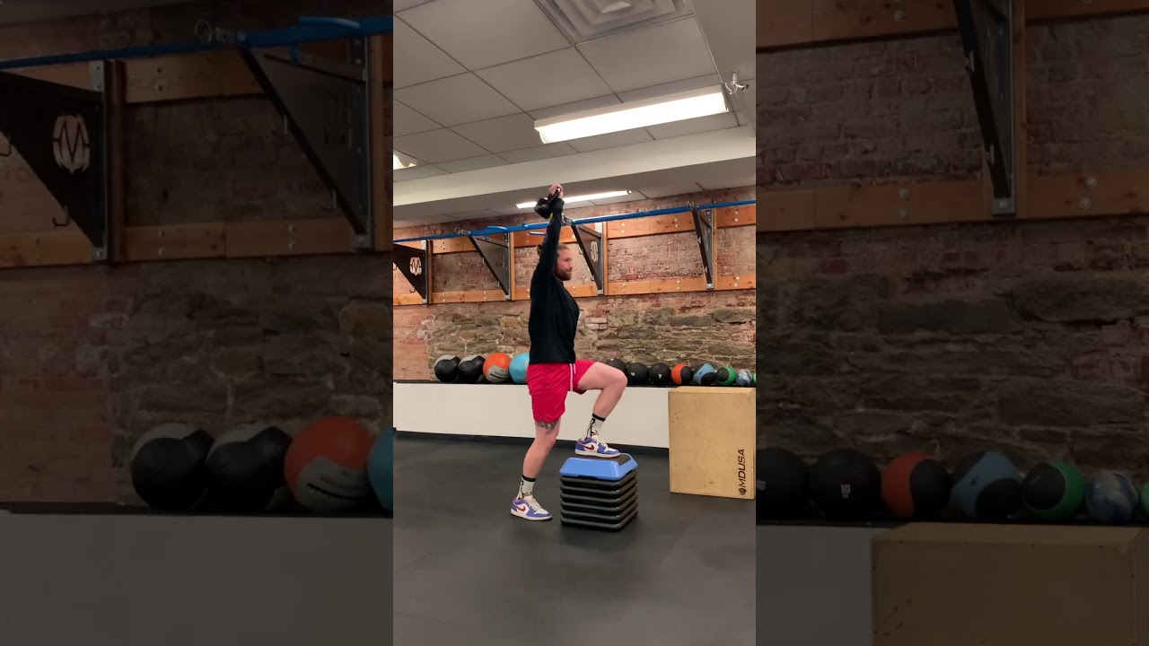 Step up with overhead KB hold - YouTube