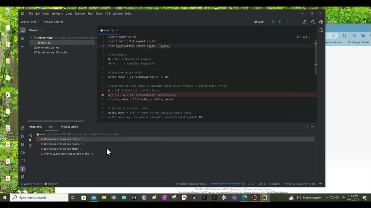 chatGPT AI simulates a Wiener filter in Python language - YouTube
