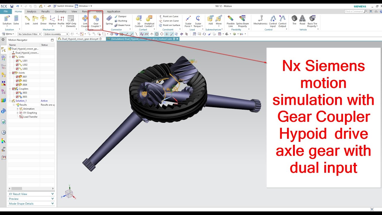 Nx Siemens motion Gear Coupler with Hypoid drive axle gear with dual ...