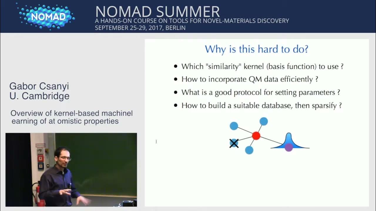 23： Gabor Csanyi Overview of kernel based machine learning of atomistic properties - YouTube