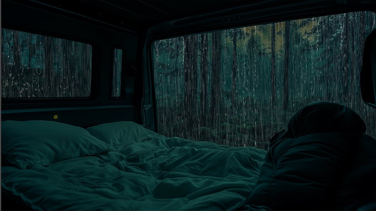 10 Hours⚡️ Sleep Peacefully In A Van While Rain Falls In The Forest ...