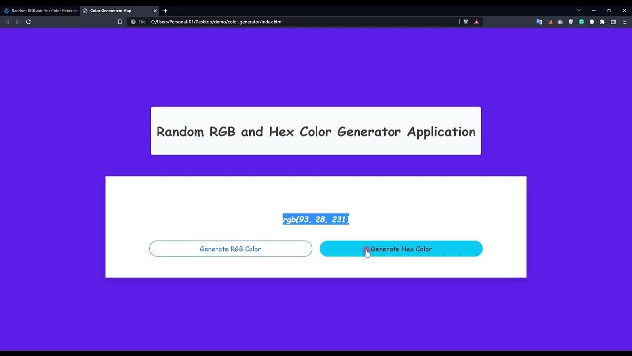 Random RGB and Hex Color Generator Application in JavaScript DEMO - YouTube