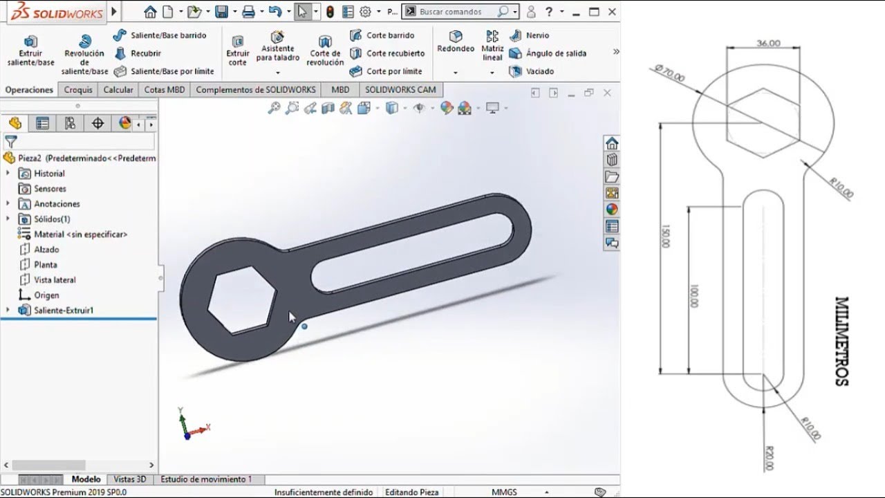 SOLIDWORKS. RECORTAR ENTIDADES. LLAVE INGLESA. #2 Asesorias Curie's ...