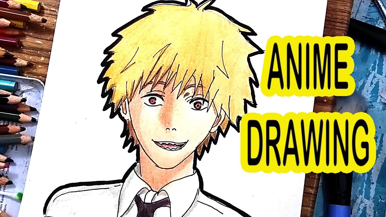 how to draw denji, cara menggambar anime chainsaw man - YouTube
