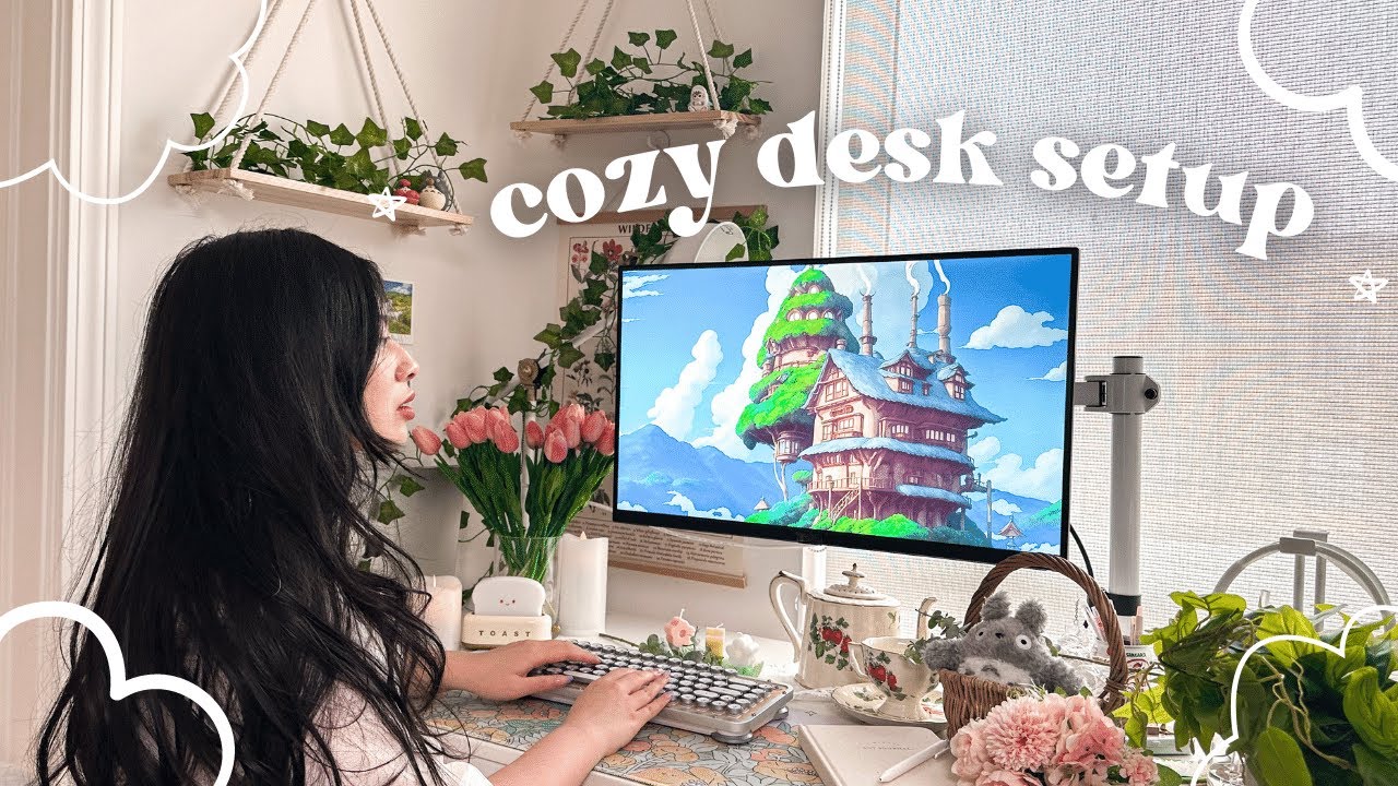 Cozy Cottagecore Desk Set up | 2023 Productive, & Aesthetic WFH - YouTube