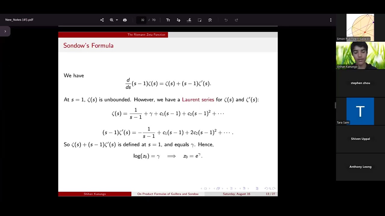 Shihan Kanungo: On product formulas of Guillera and Sondow - YouTube