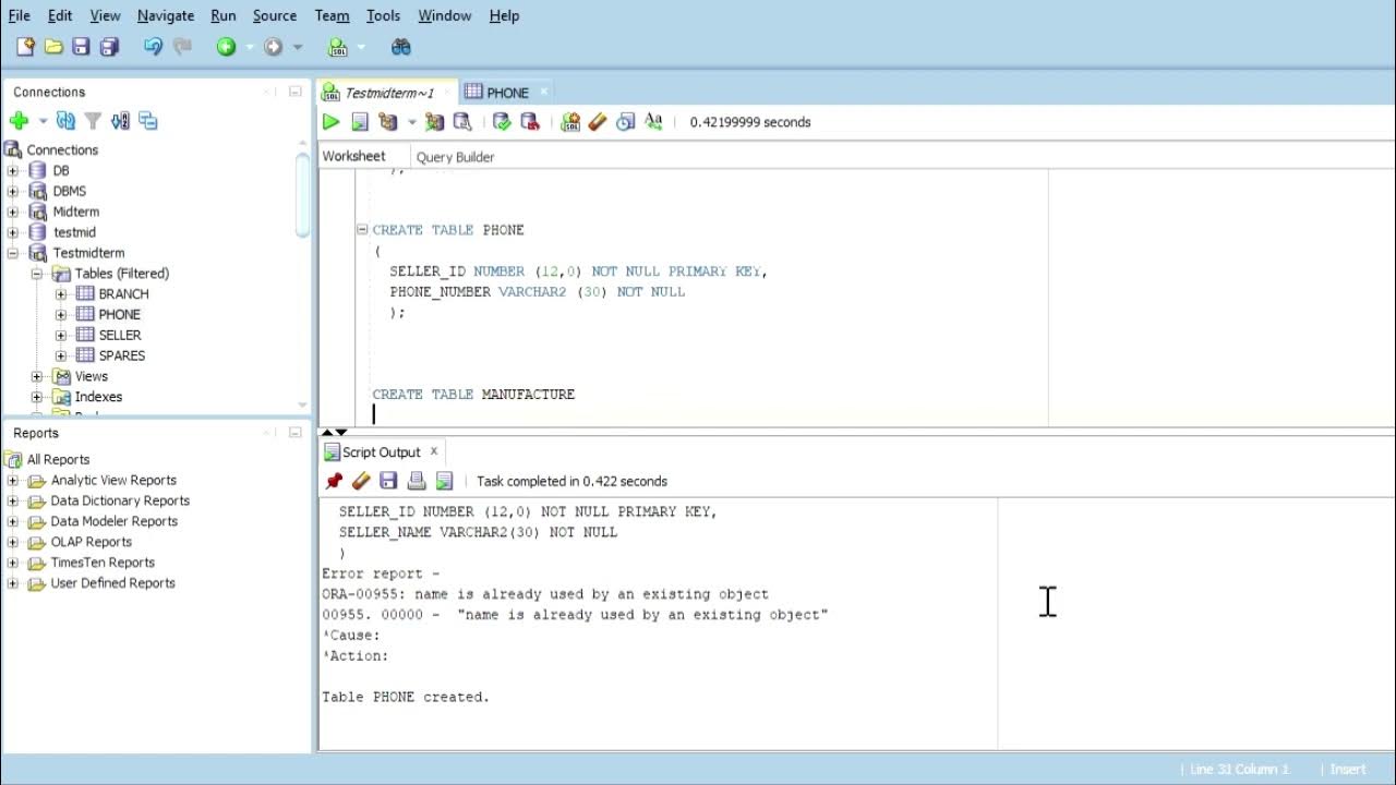 Midterm DBMS สาธิตการสร้างตารางด้วยโปรแกรมOracle SQL Developer - YouTube