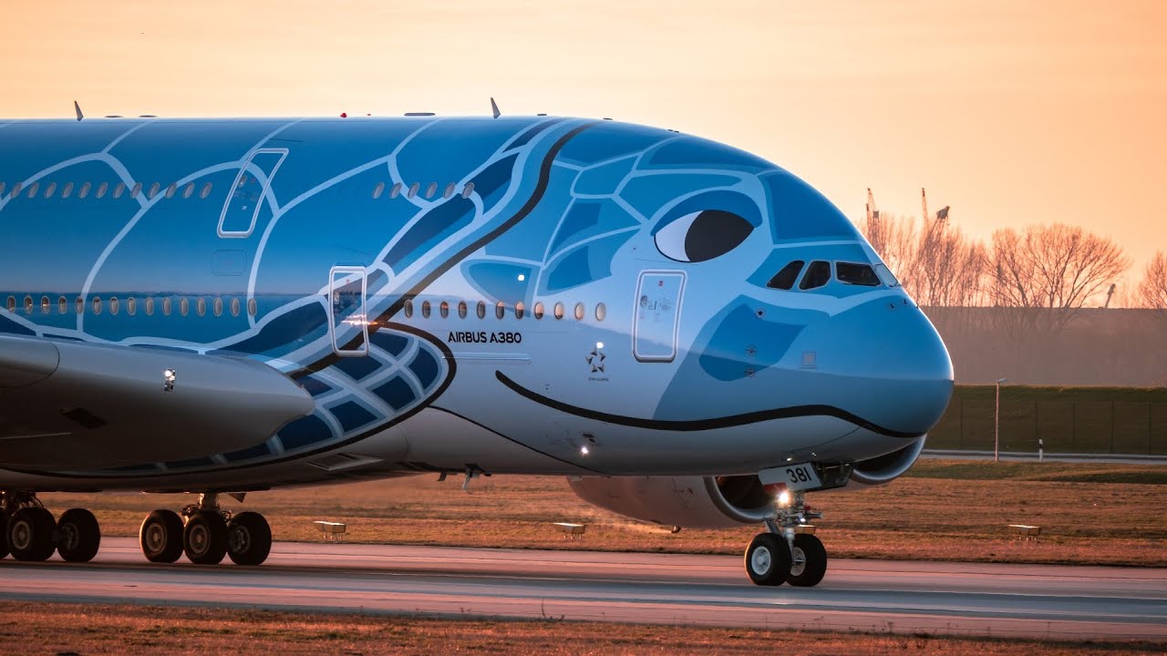 Beautiful sunset landing of ANA's turtle-A380 Flying Honu - YouTube