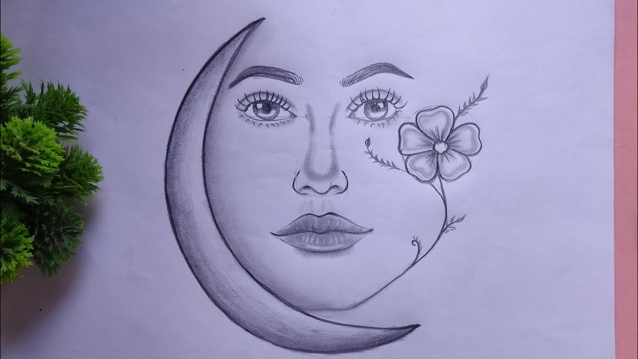 Creative girl drawing with Moon - step by step // girl drawing - YouTube