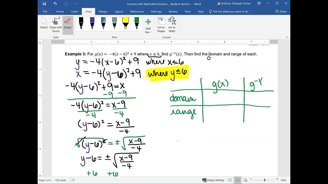 Inverses of Even Degree Polynomials with (-oo, #] Restricted Domains - YouTube