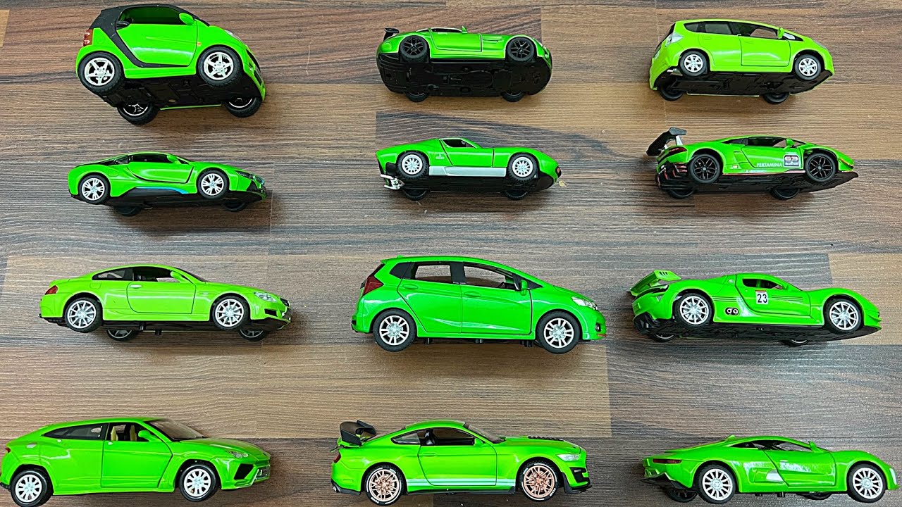 Various Green Diecast Model Cars Shown From The Floor - YouTube