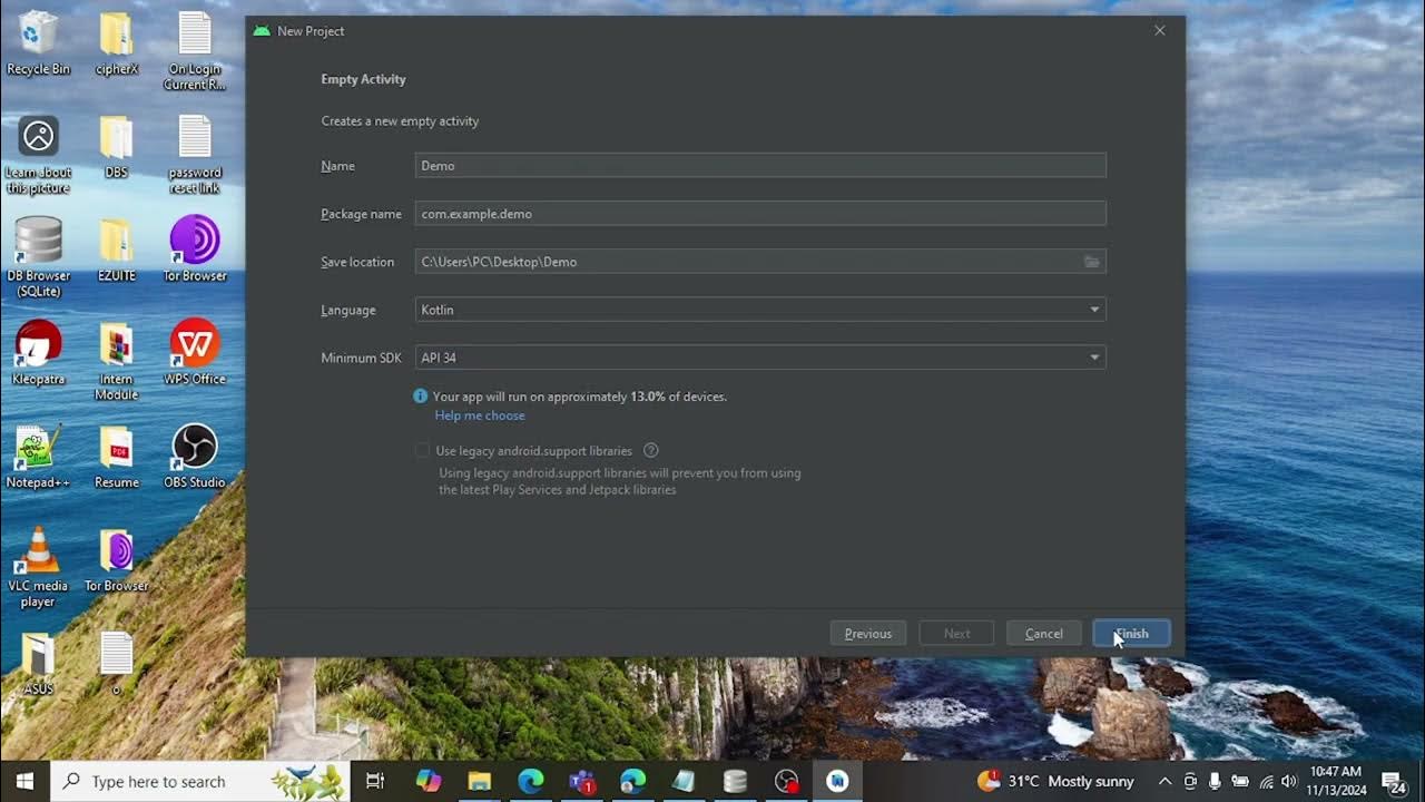How to Create a New XML Layout Project in Android Studio 4.2.1 (API 35 ...