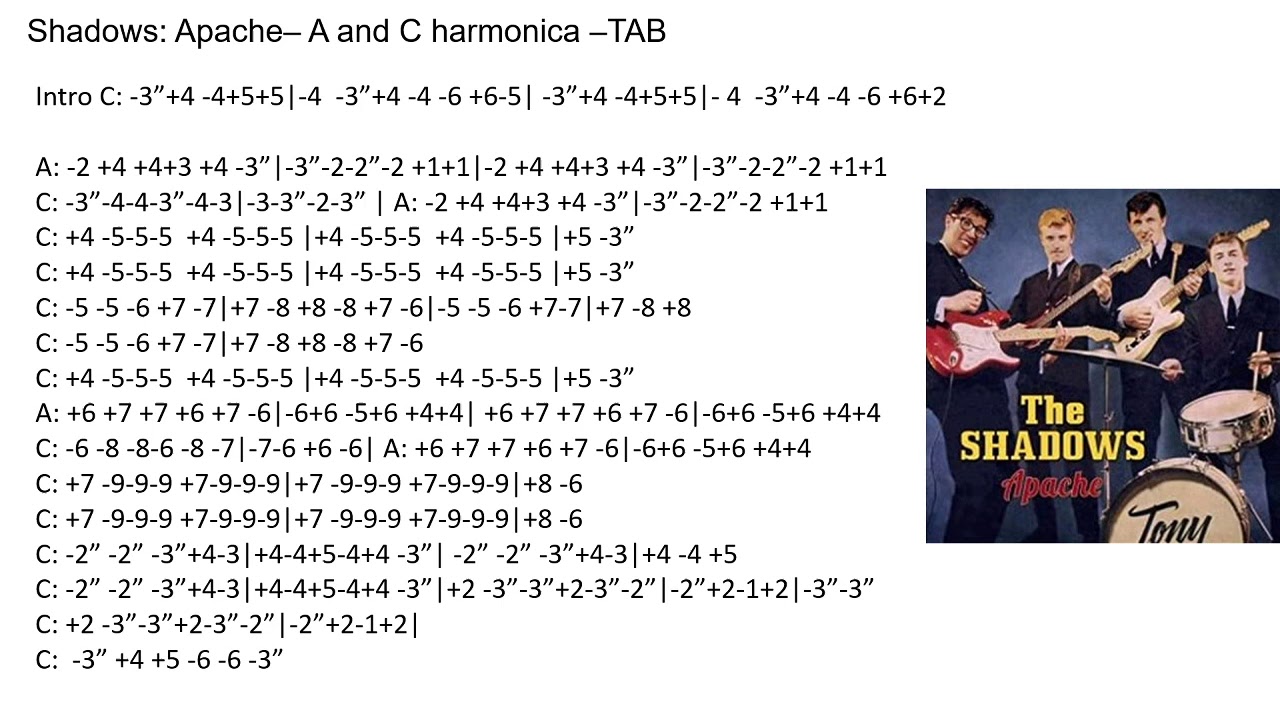 practice: Shadows: Apache– A and C harmonica –TAB - YouTube