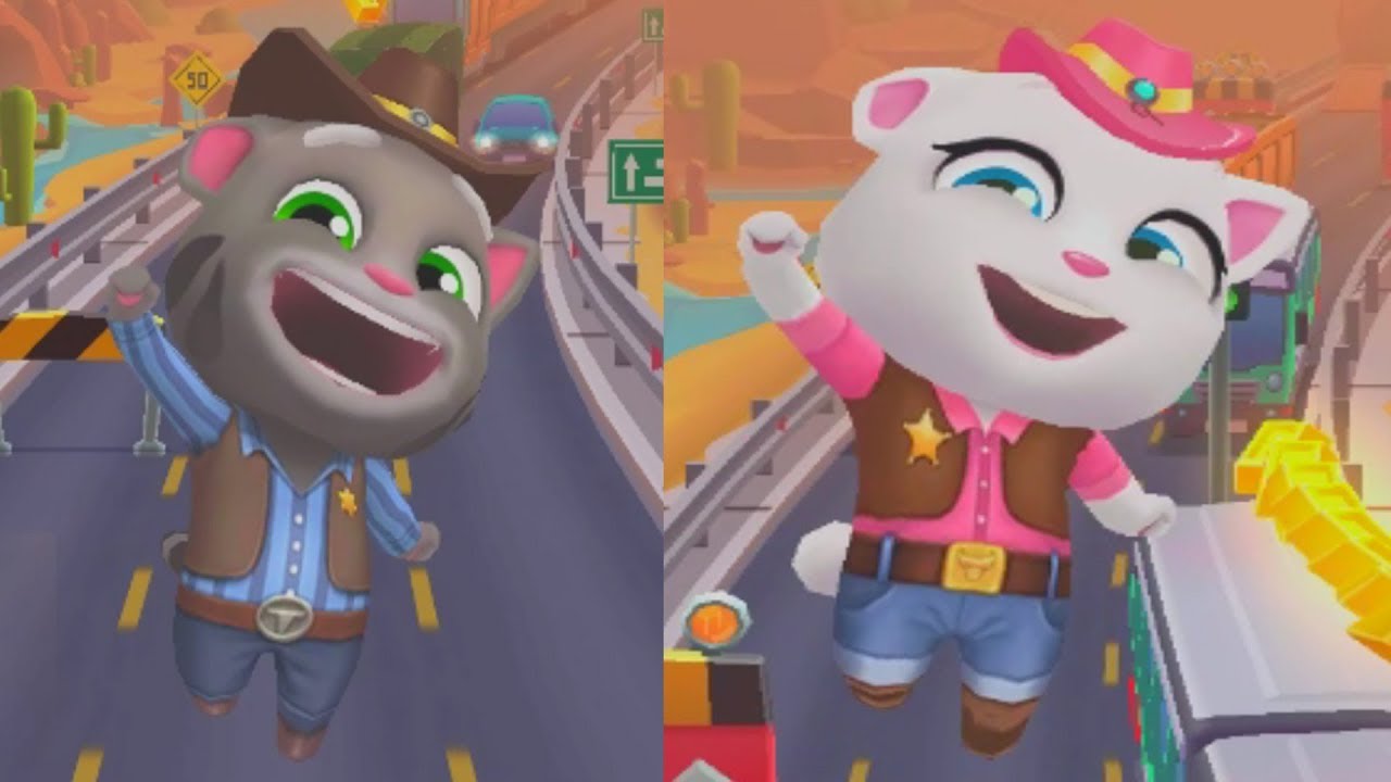The fun race between COWBOY ANGELA and COWBOY TOM - talking tom gold ...