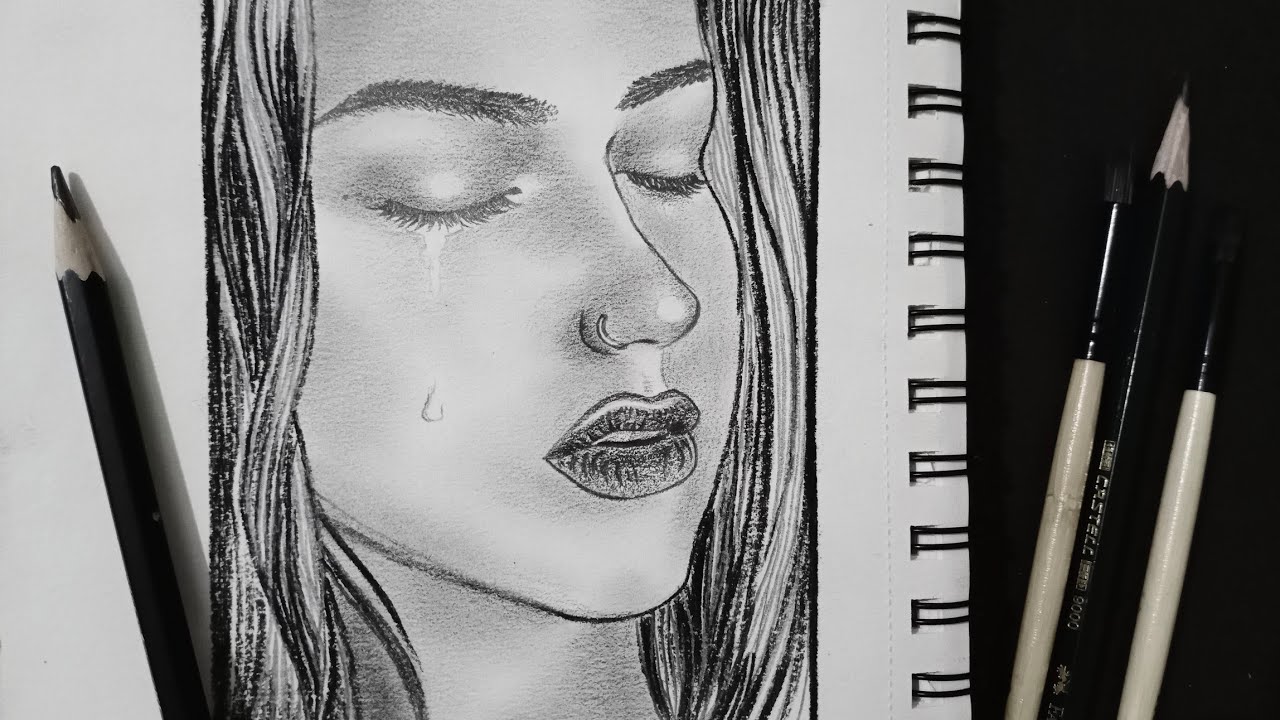How to draw face (crying with closed eyes)| sad girl drawing - YouTube