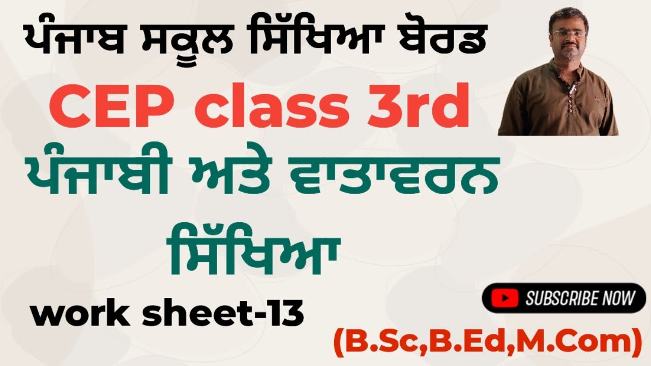 CEP class 3rd work sheet 13 Punjabi and evs - YouTube
