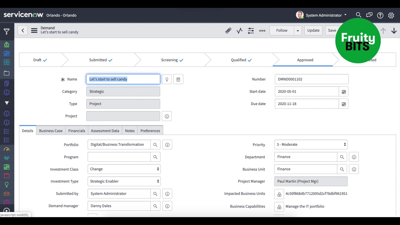 FruityBit - RIDAC for project management - ServiceNow - YouTube