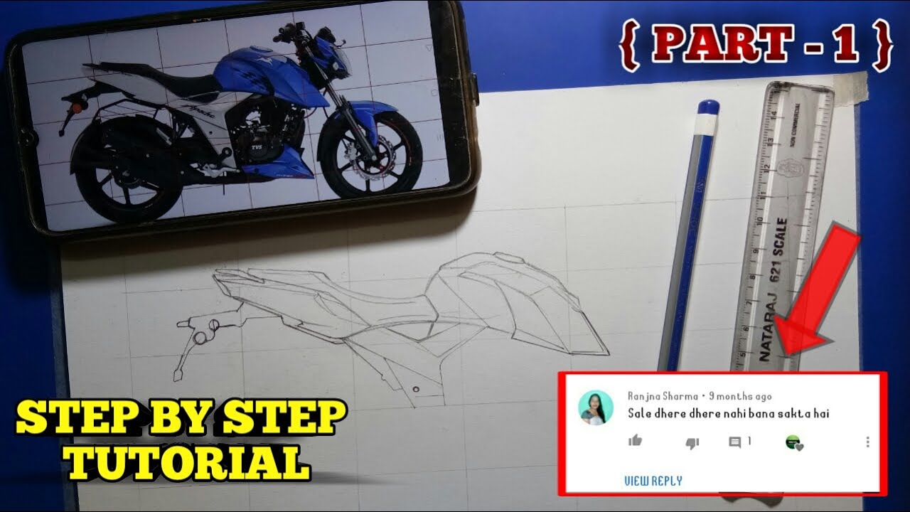Apache RTR 160 4V drawing | tvs apache 160 | How to draw bike step by ...