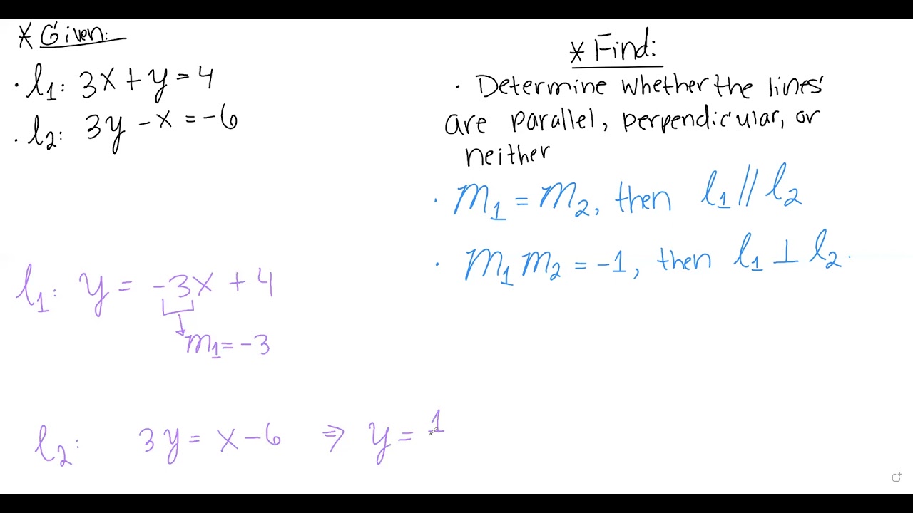 Determine Whether Two Lines are Parallel, Perpendicular, or Neither ...