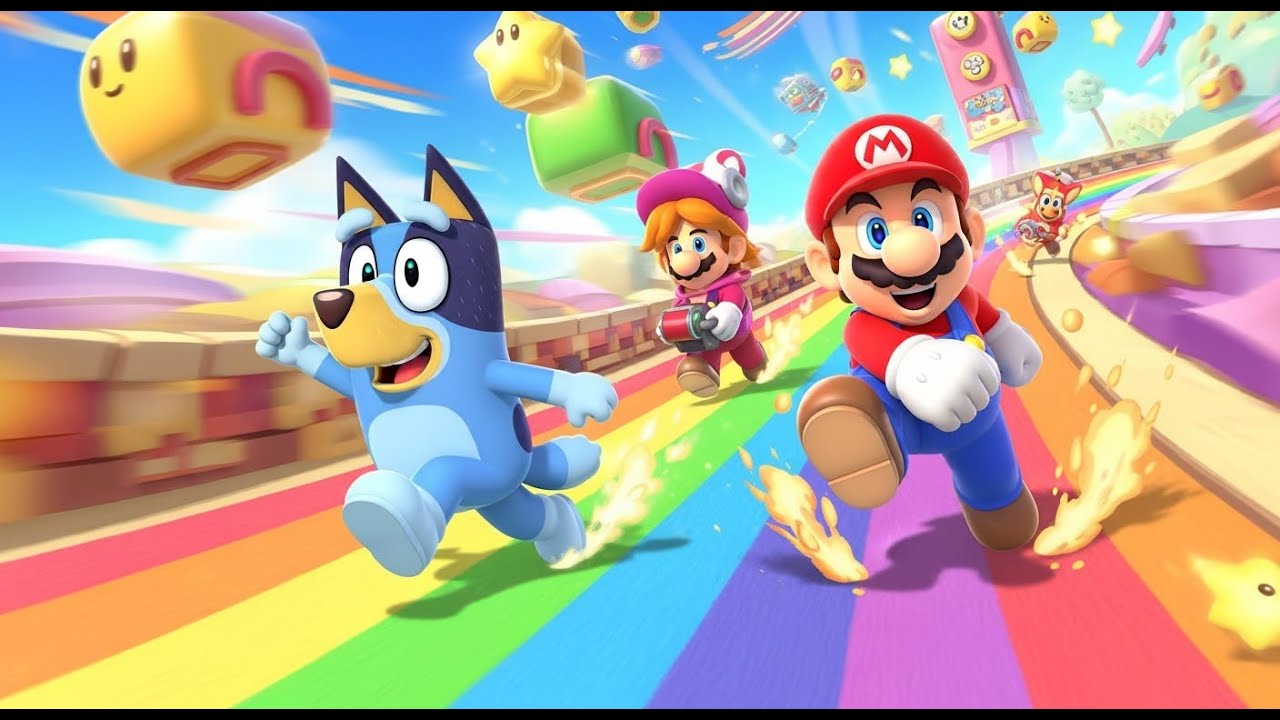 Bluey and Mario's Rainbow Road Adventure - YouTube