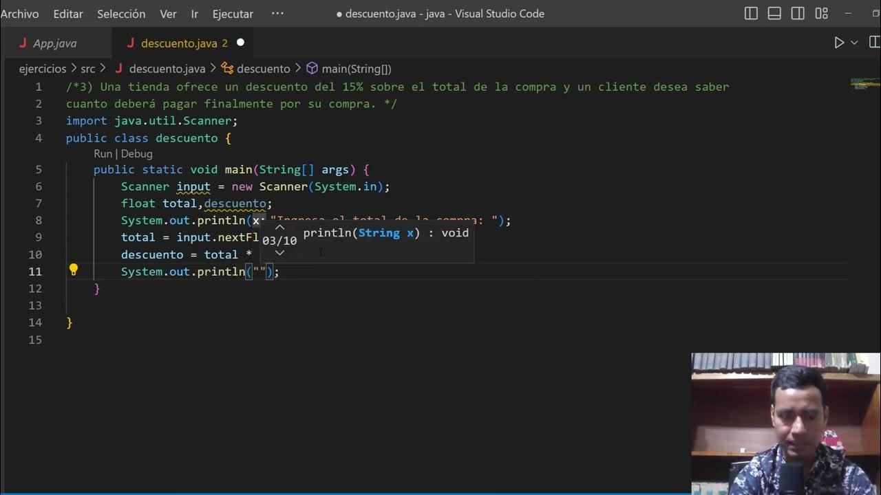 Una tienda ofrece un descuento del 15% sobre el total de la compra java ...