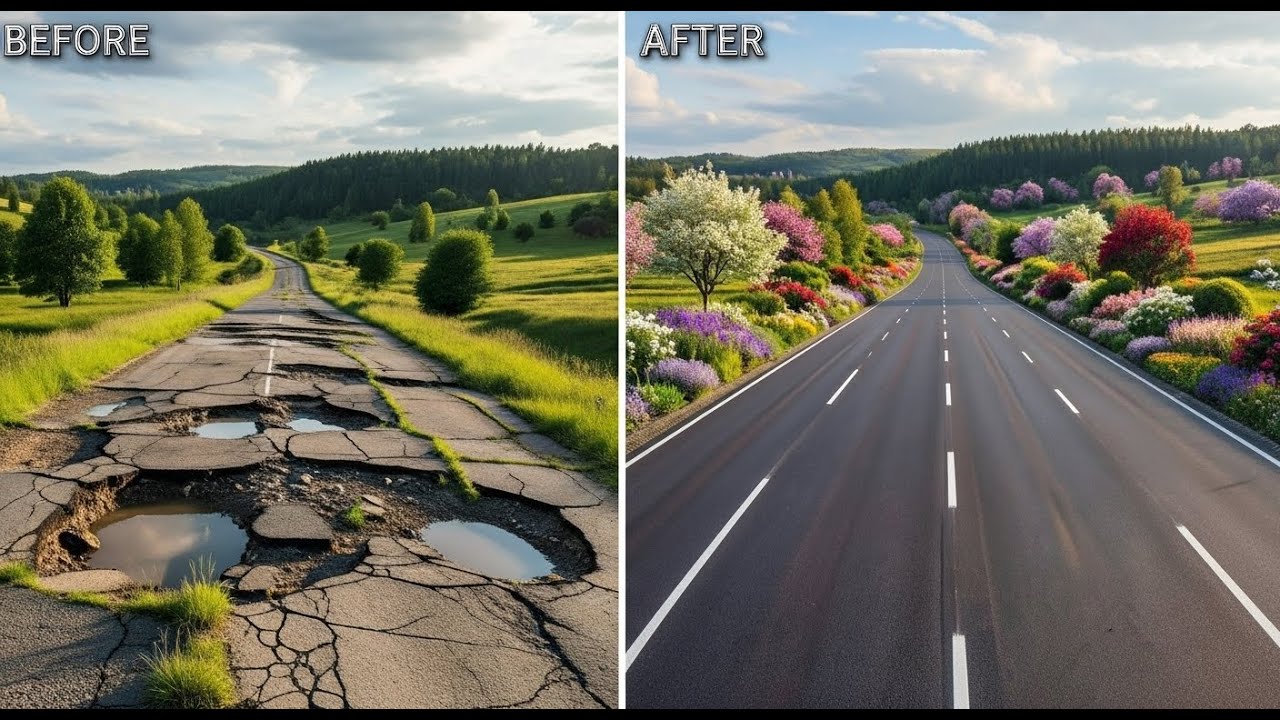 Reconstruction the broken road at the countryside | Before & After ...