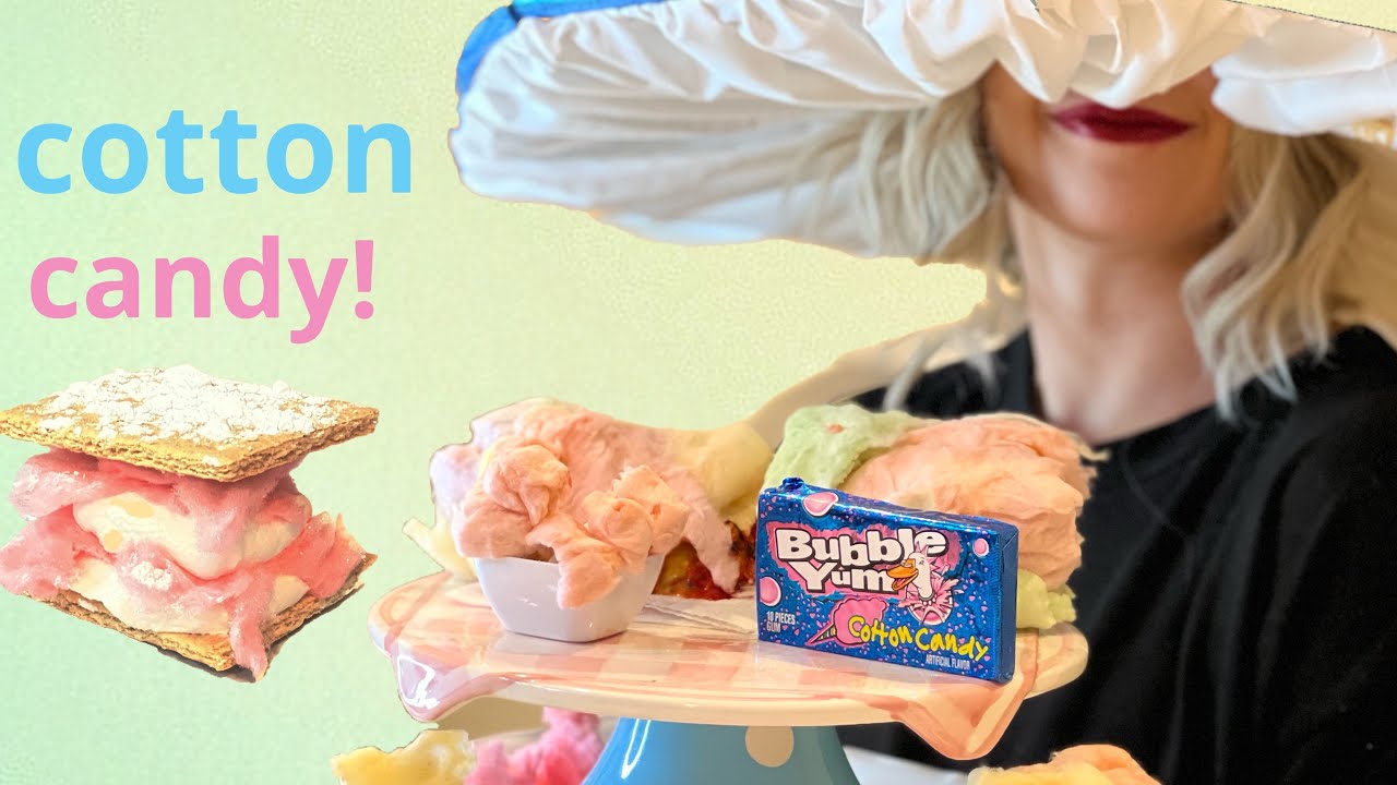 ASMR cotton candy | cotton candy burrito, bubble gum, s’mores, eating ...