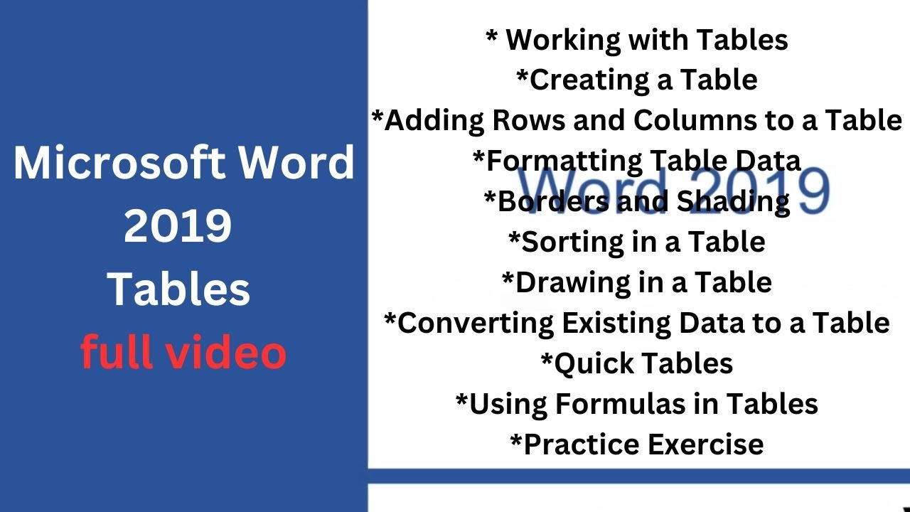 Microsoft Word 2019 Tables full video - YouTube