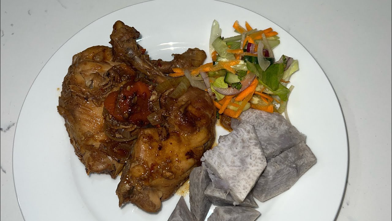 Chicken pot roast in frying pan Fiji Style with boiled taro - YouTube