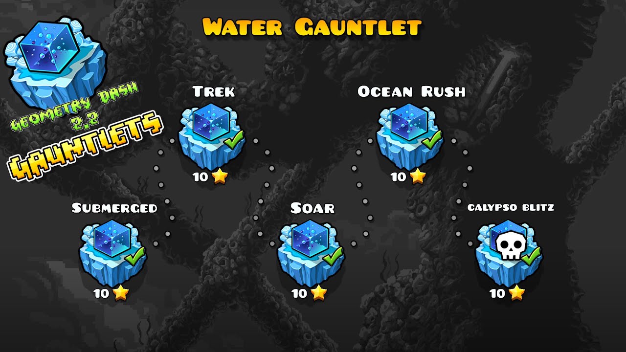 Water Gauntlet - All Levels (All Coins + Rewards) | Geometry Dash 2.2 ...