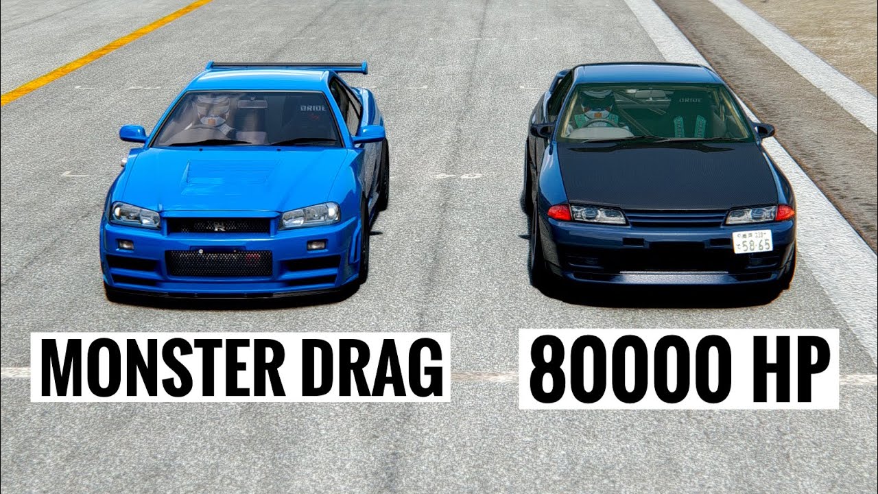 Monster Drag Nissan Skyline R34 V-Spec vs 80,000HP Nissan Skyline R32 ...