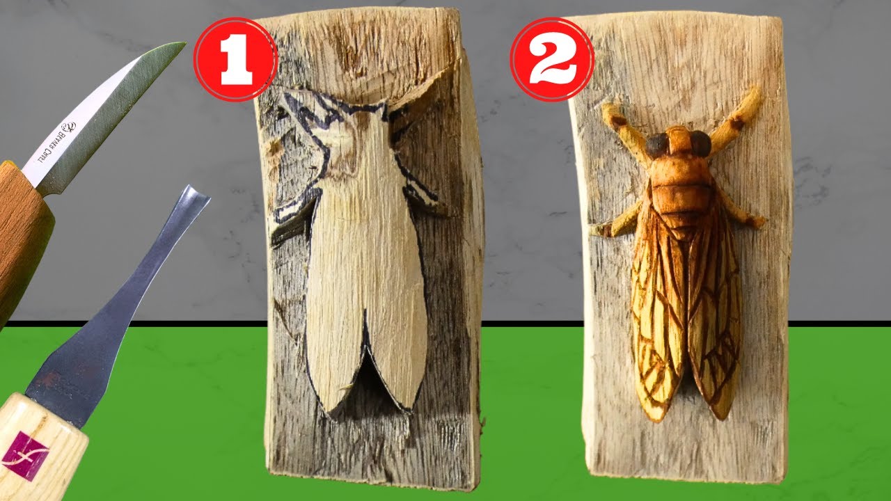 How to carve a wooden cicada easily with wood carving knives. - YouTube