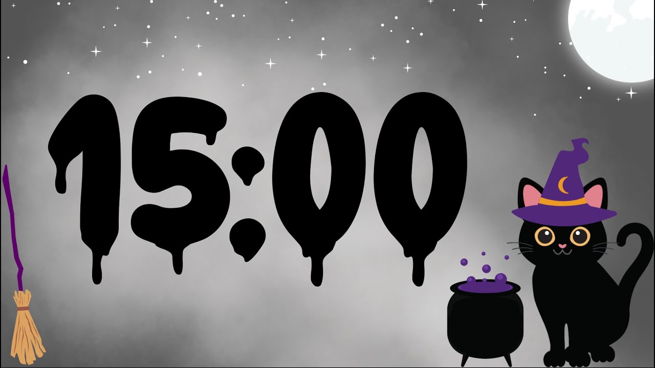 15 Minute Cute Halloween Cat Timer (No Music, Spooky Electric Piano ...
