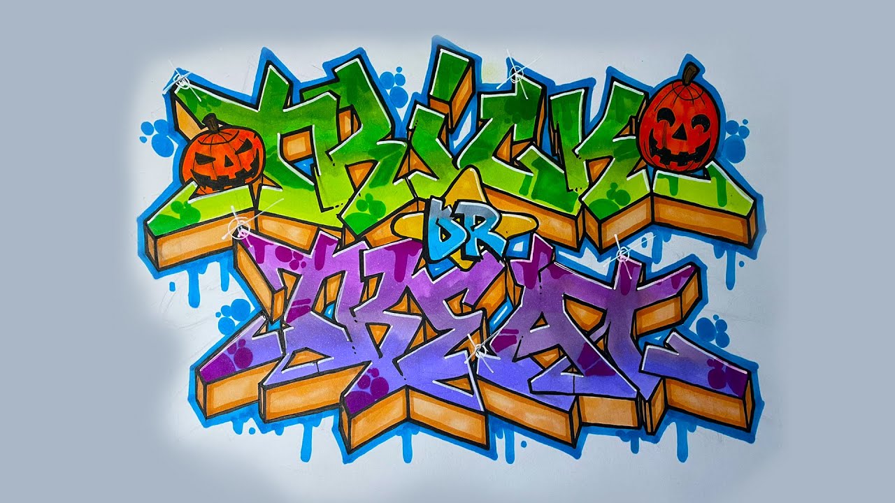 How To Draw Trick or Treat Graffiti For Halloween - YouTube