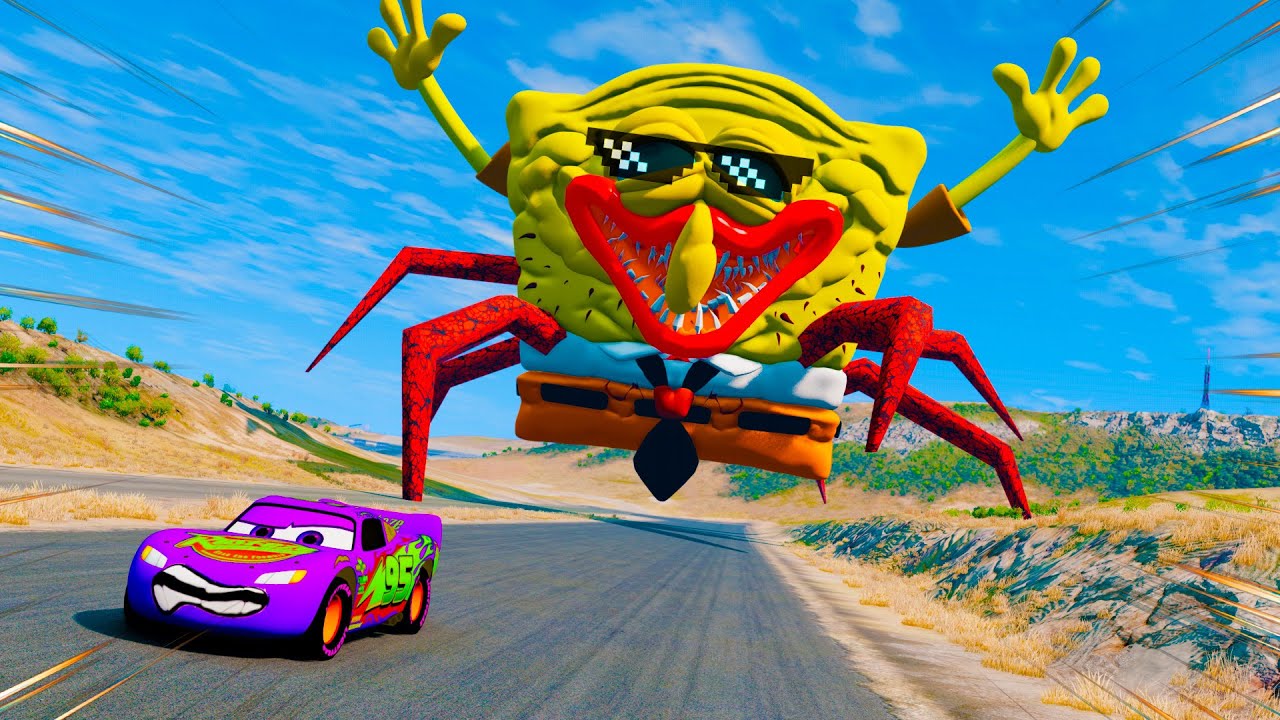 Epic Getaways: Lightning McQueen Escapes Giant SpongeBob Eater and ...