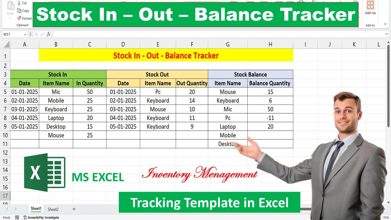 How to Make Stock In Out and Balance Template in Excel | Inventory ...