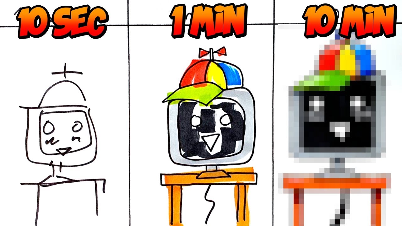 Drawing SPRUNKI MR FUN COMPUTER in 10sec, in 1min, 10min - YouTube