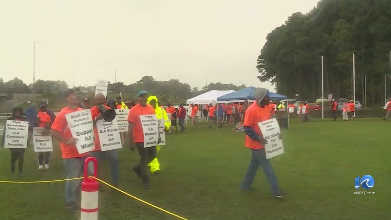 Cargo operations halt at Port of Virginia as strike begins - YouTube
