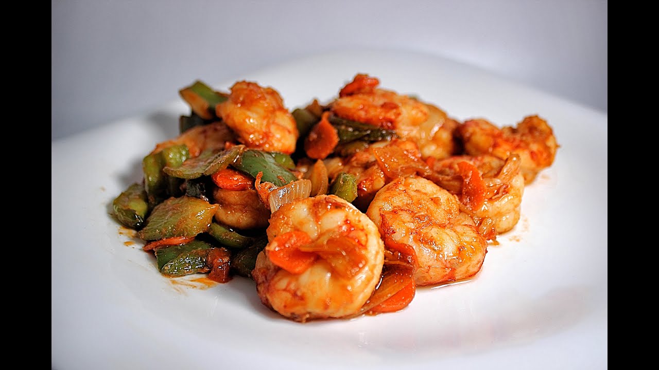Gambones, camarones o gambas en salsa de ostras - YouTube