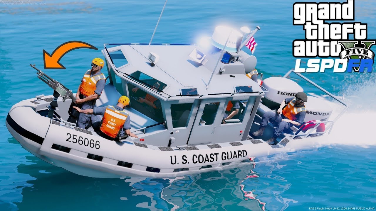 GTA 5 Armed Coast Guard Boat Escorts Cargo Ship - YouTube