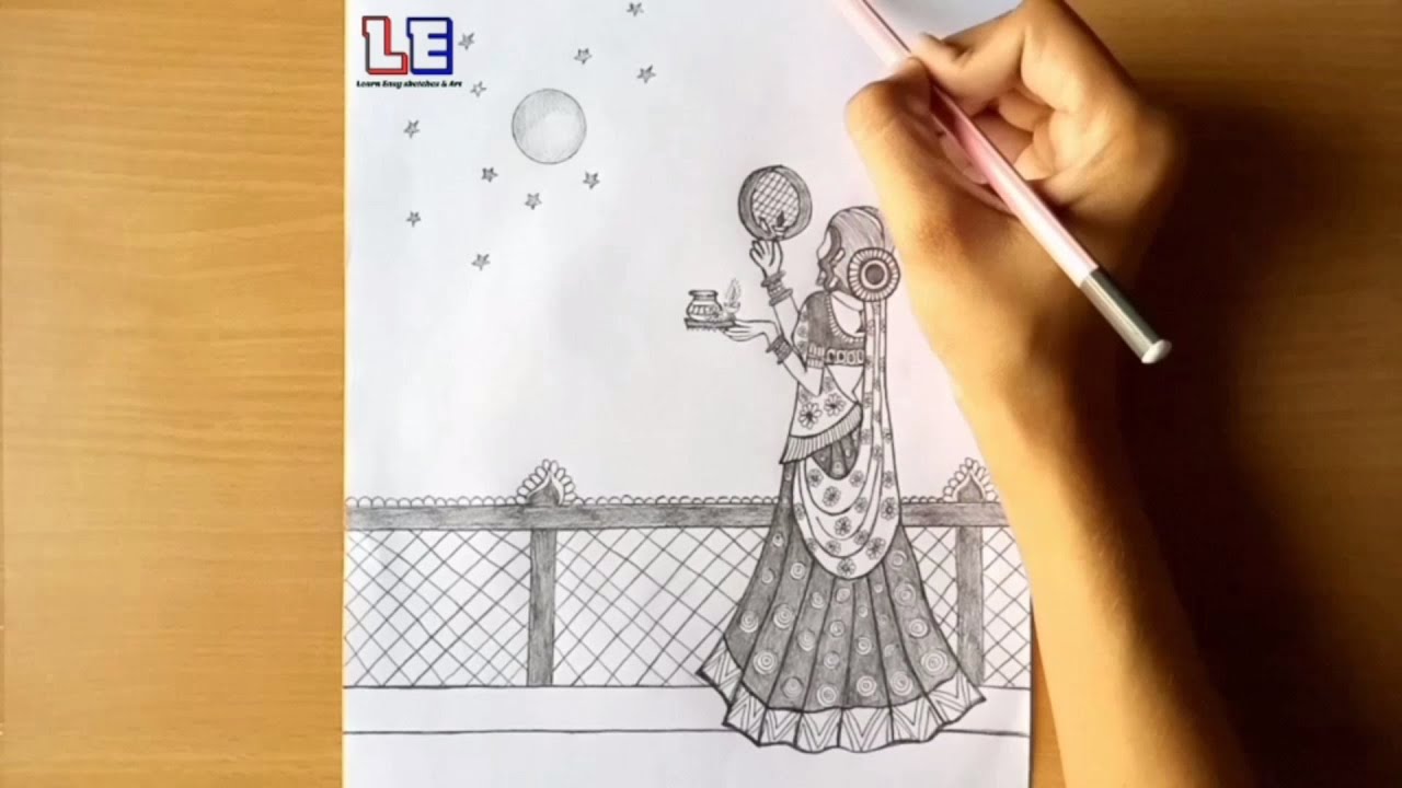 Traditional Karwa Chauth Drawing | Karwa Chauth Special | Karwa Chauth ...