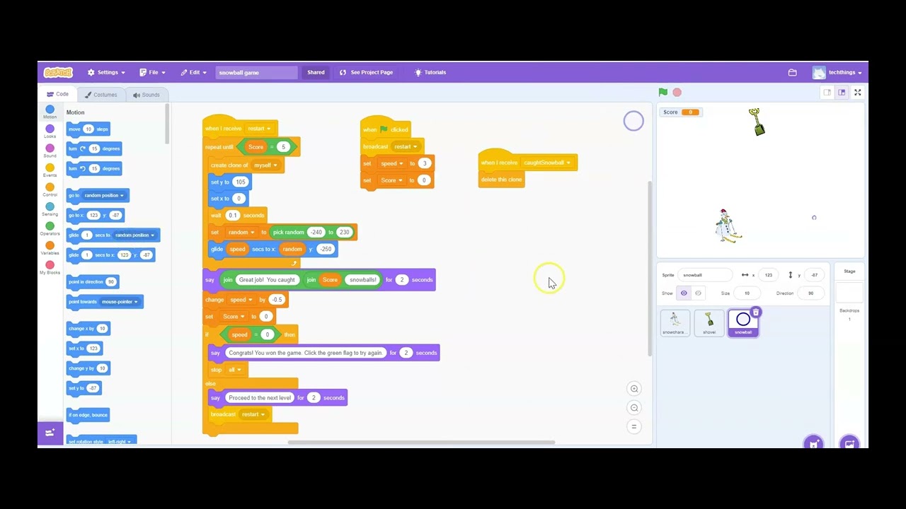 Coding: Snowball Catching Scratch Game Challenge - YouTube