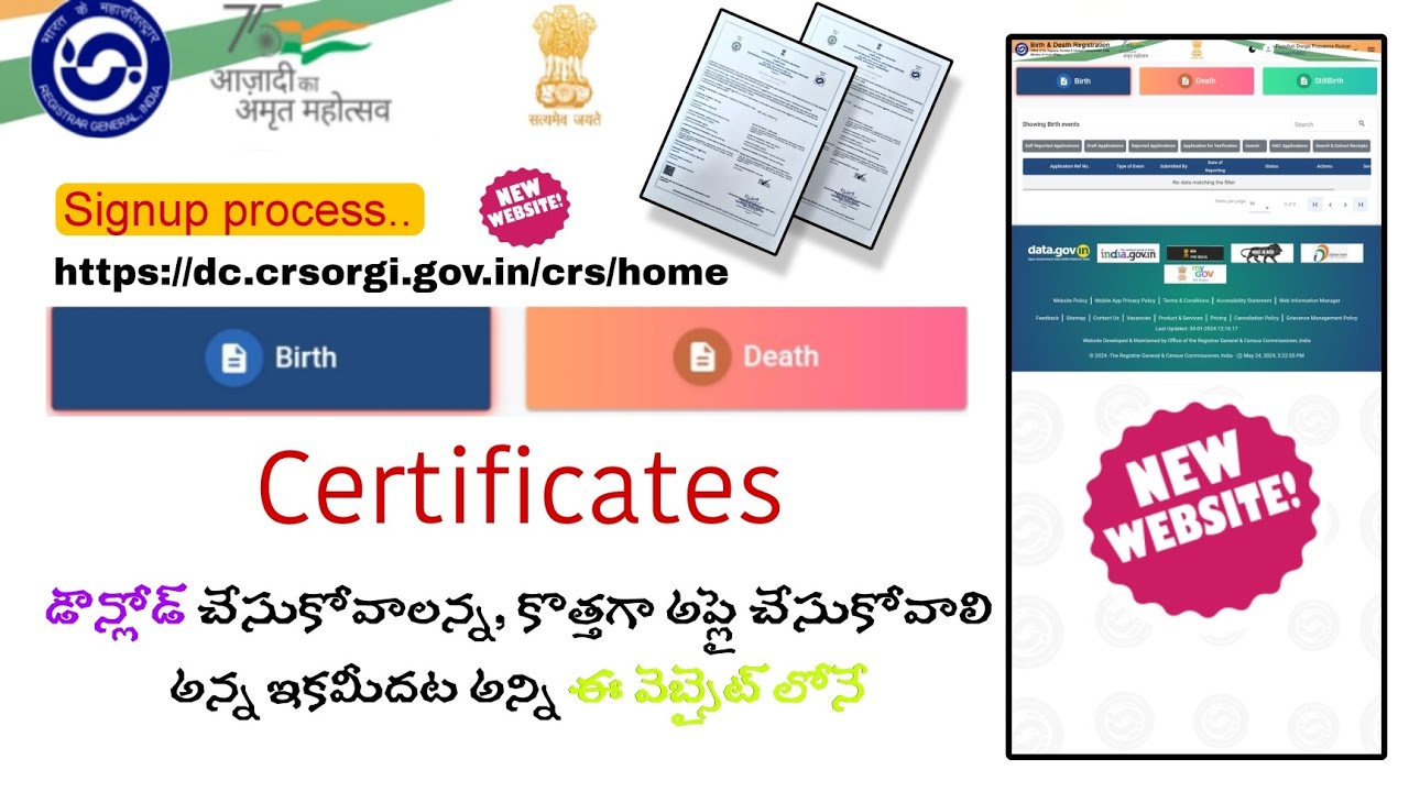 sign up process for newly launched government CRS website for birth and ...