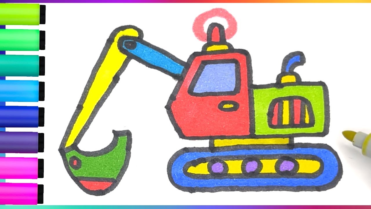 How to Draw Excavator Adventure Fun Bulldozer for Beginners, Coloring ...