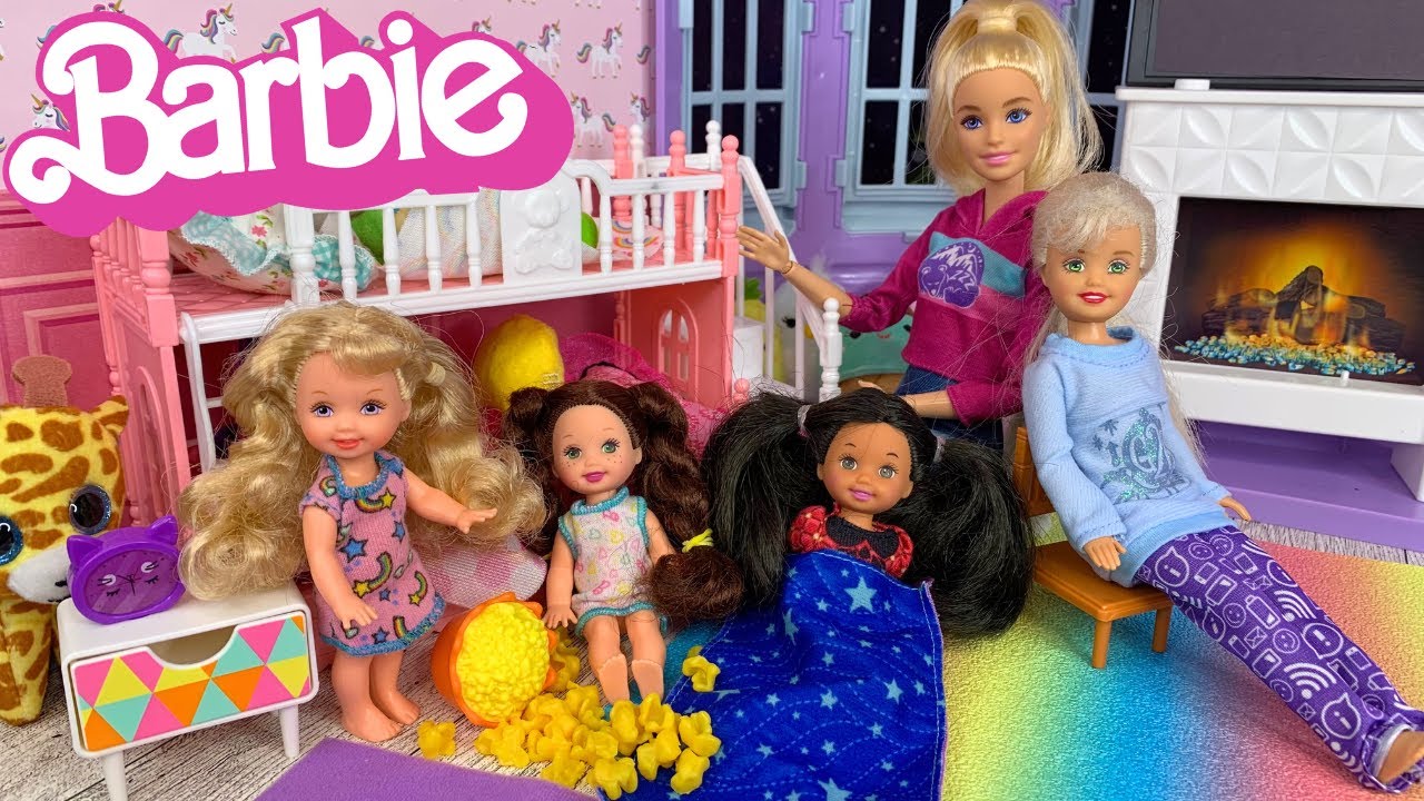 Barbie & Ken Doll Family Toddler Sleepover Routine - YouTube