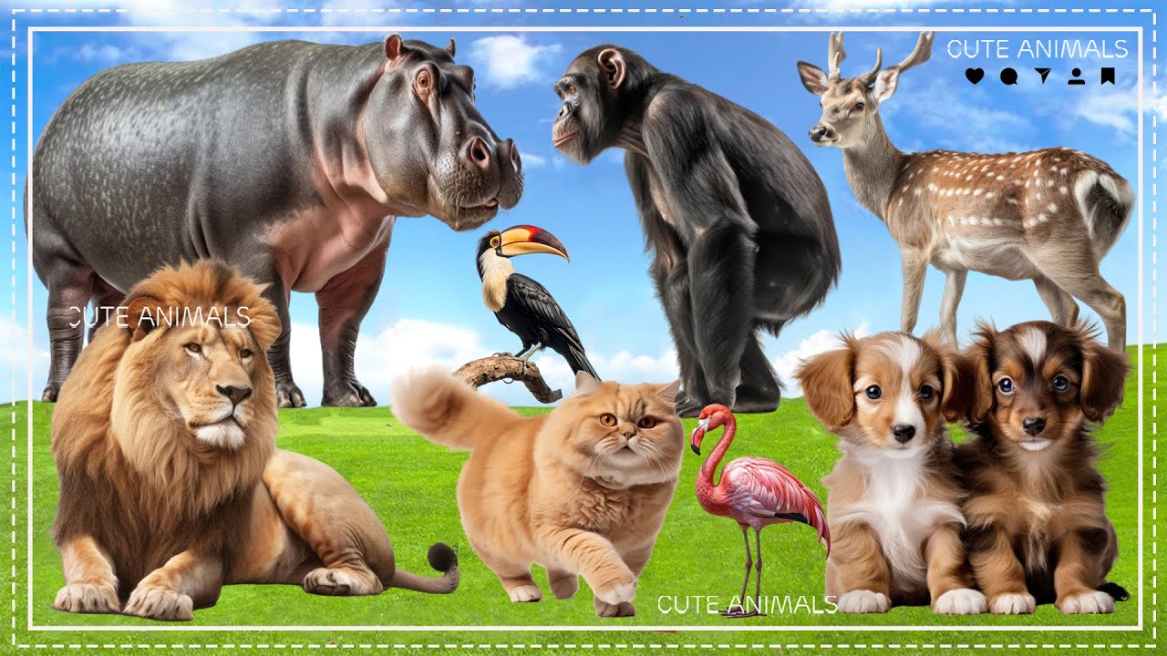 Cute animals around us - Hippo, Parrot, Monkey, Sika deer, Lion, Cat ...